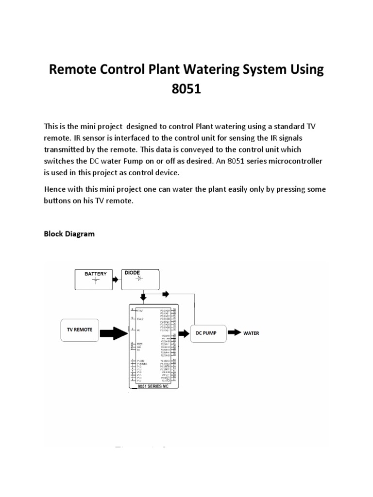 Remote Control Plant Watering System Using 8051: Block Diagram | PDF ...