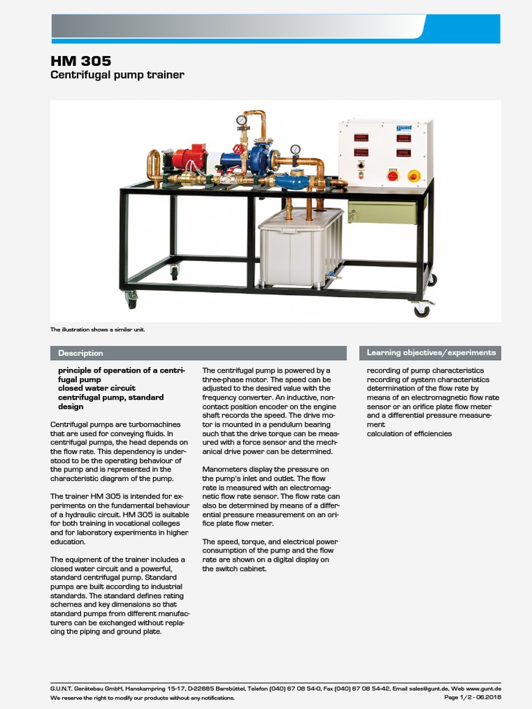 HM 305 Centrifugal Pump Trainer Gunt 854 PDF 1 en GB | PDF | Flow ...