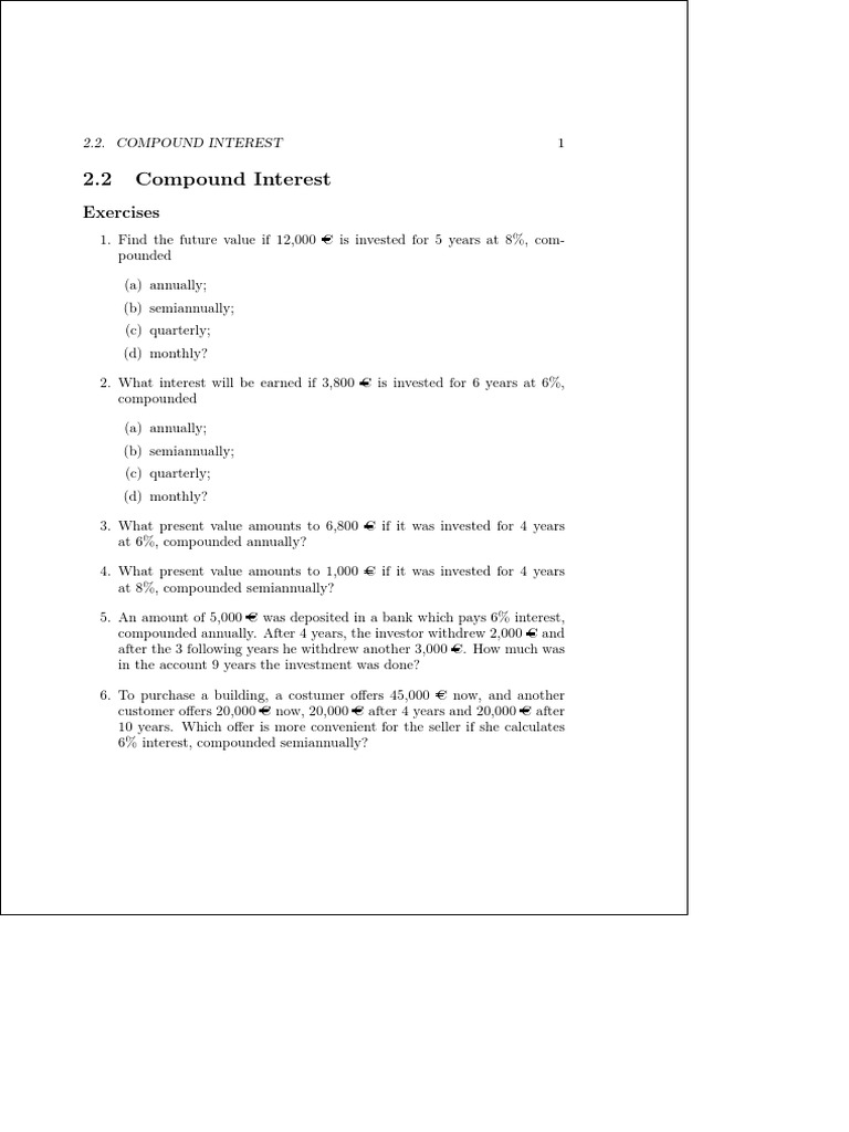 2.2 Compound Interest: Exercises | PDF | Interest | Present Value