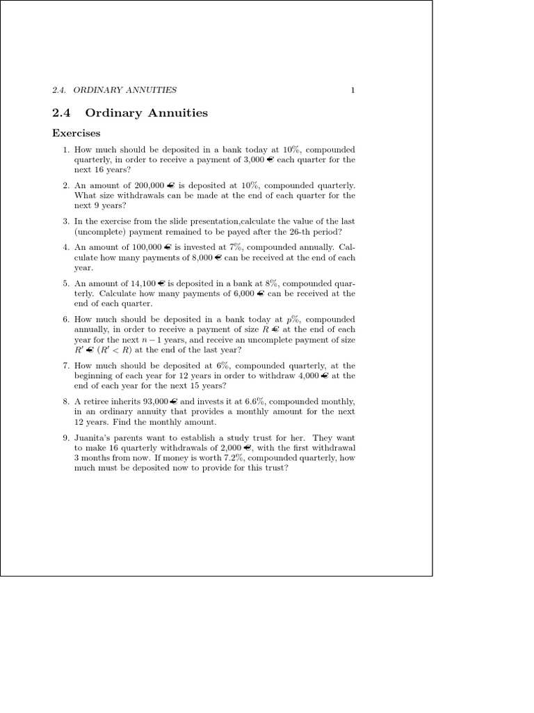 2.4 Ordinary Annuities: Exercises | PDF | Financial Services | Money