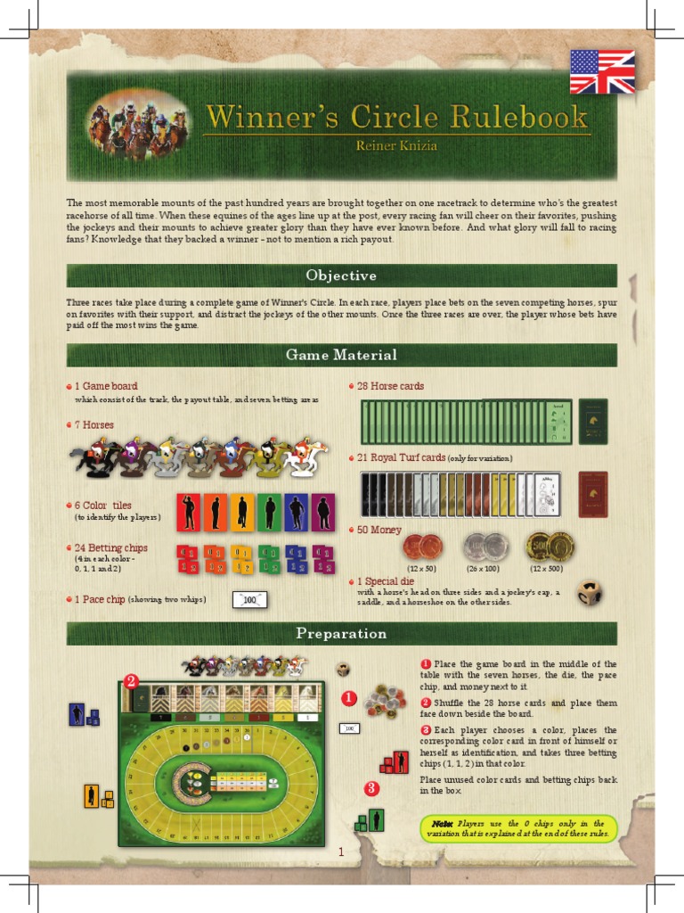 Objective: 1 Game Board 7 Horses 28 Horse Cards | PDF | Horse Racing ...