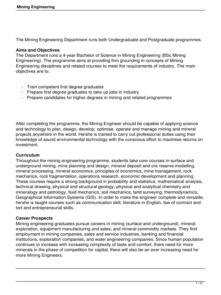 Mining Engineering Pdf Mining Geology