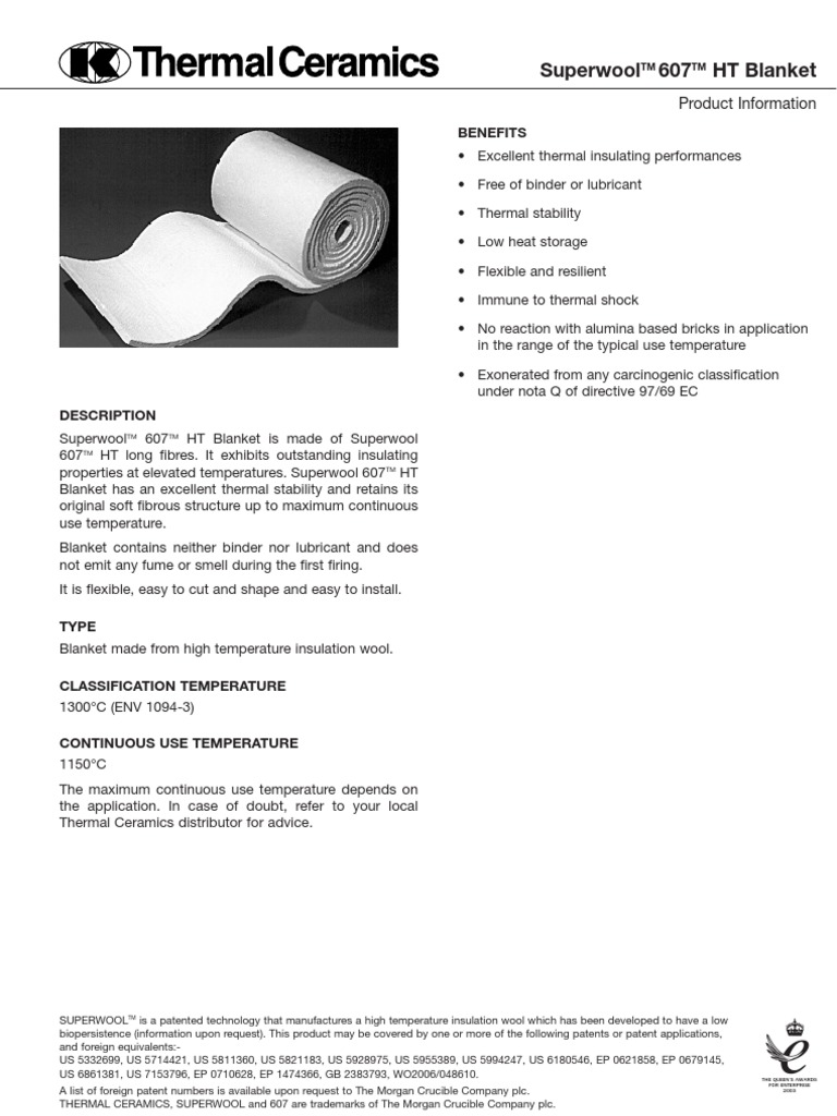 Superwool 607 HT Blanket, Datasheet | Thermal Insulation | Building ...