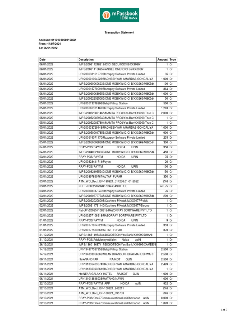 266 Idbi Statement | PDF | Financial Services Companies | Payments