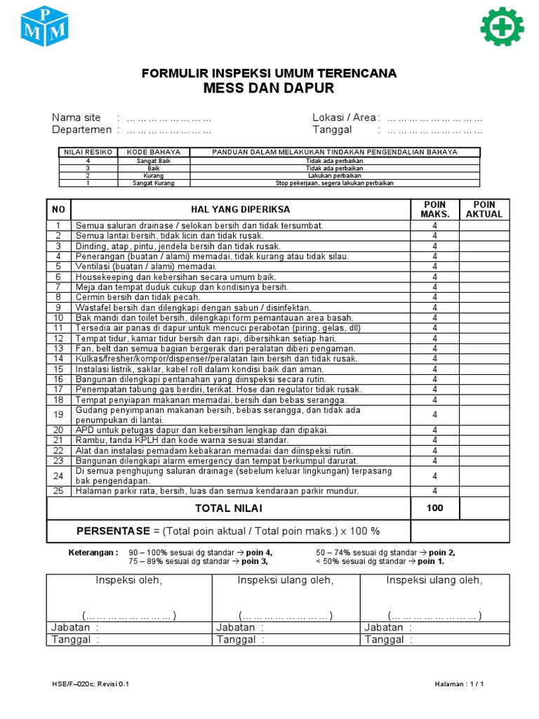 FM - HS - 016 - Inspeksi Mess & Dapur | PDF