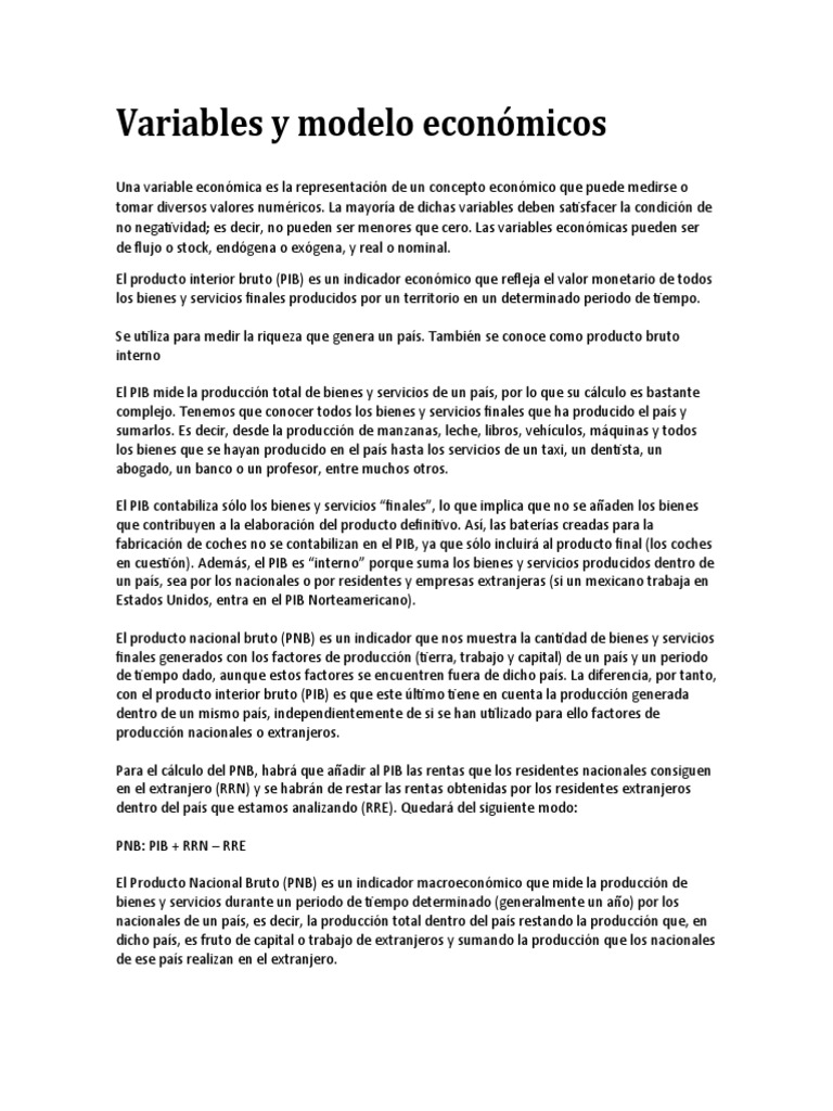 Variables Economicas y Modelos Económicos | PDF | Producto Interno ...