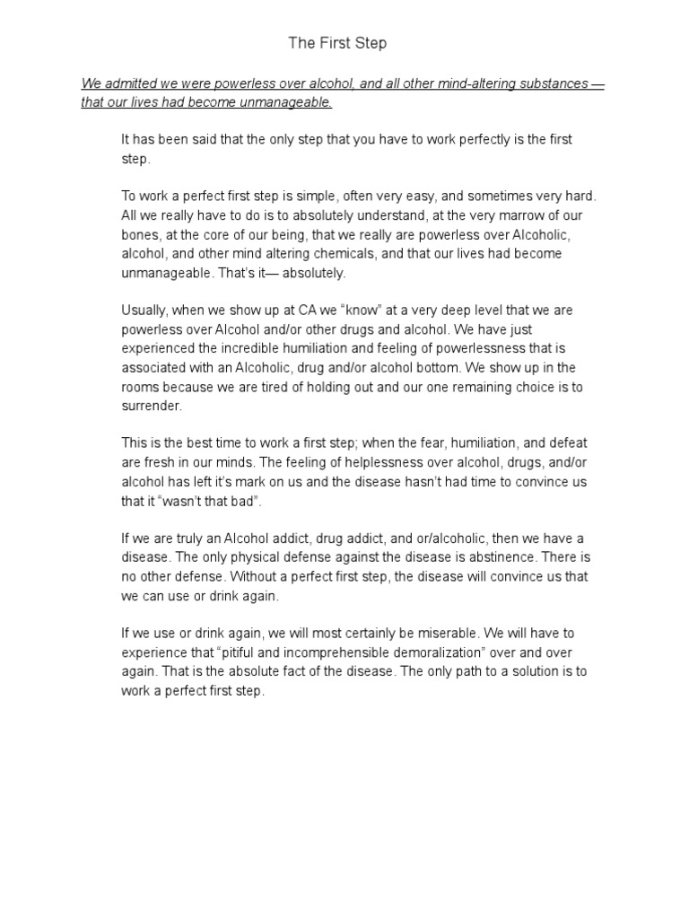 Step 1 Instruction | PDF | The Big Book (Alcoholics Anonymous) | Human ...