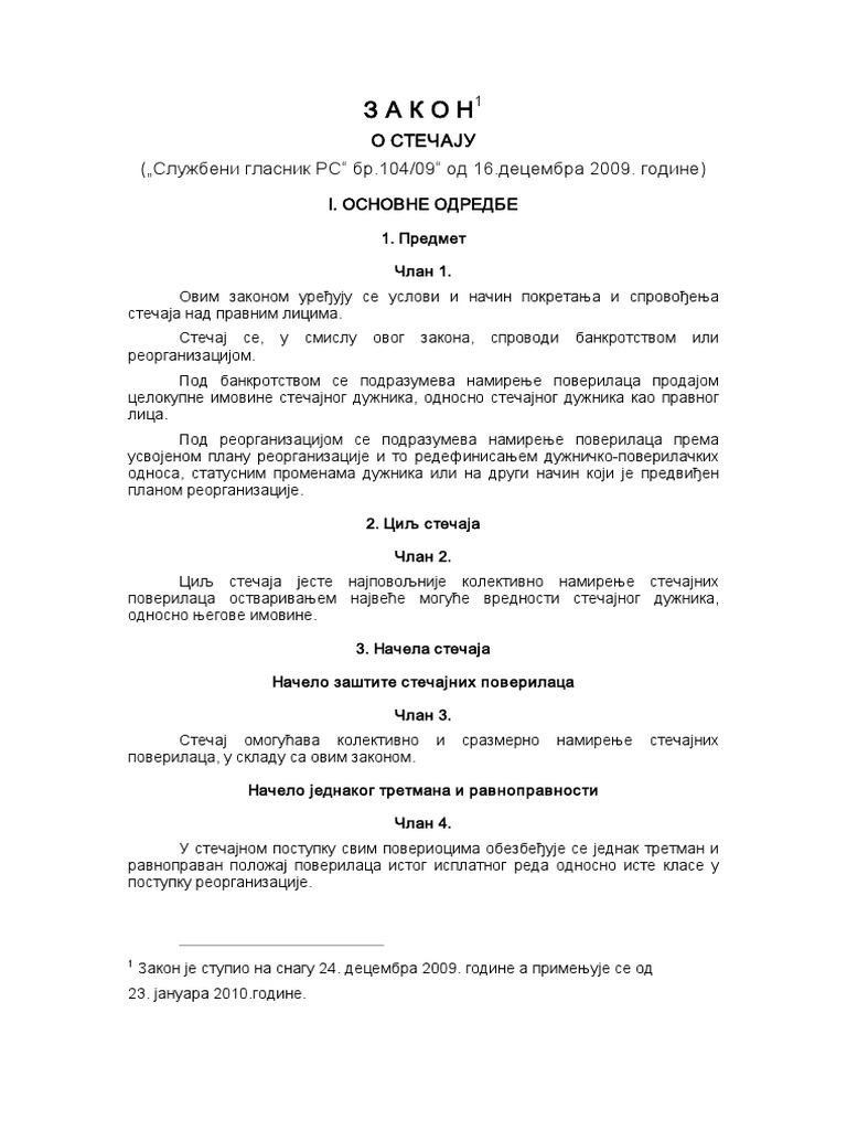 Zakon o Stecaju | PDF