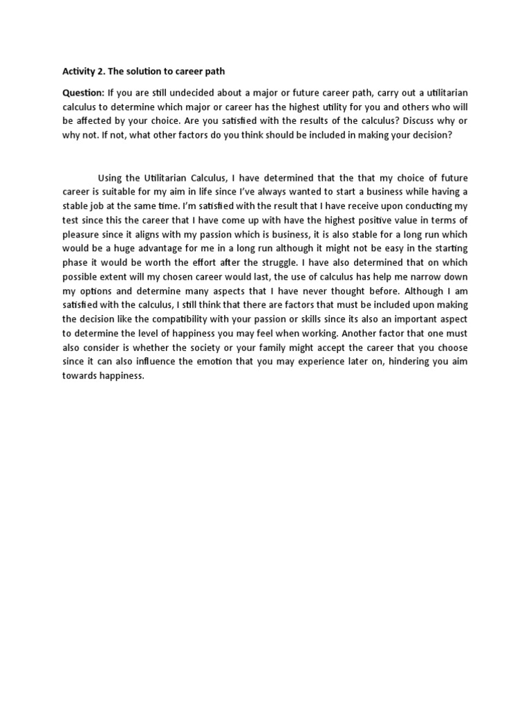 Activity 2. The Solution To Career Path Question: If You Are Still ...