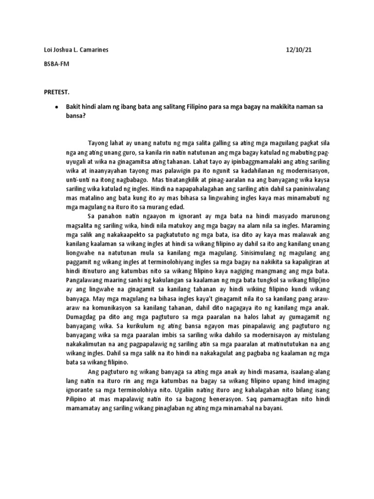 Pretest Unit 3 | PDF