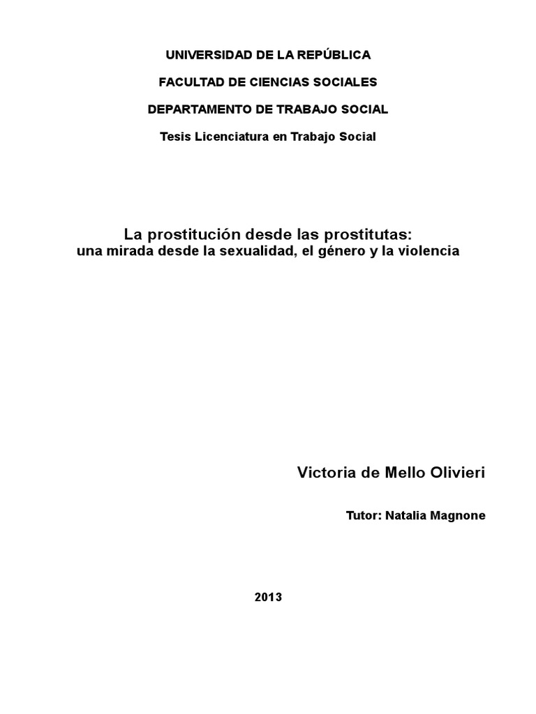 La Prostitucion Desde Las Prostitutas Victoria De