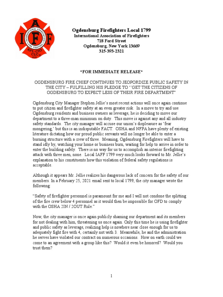 Firefighters Union Statement | PDF | Firefighter | Government