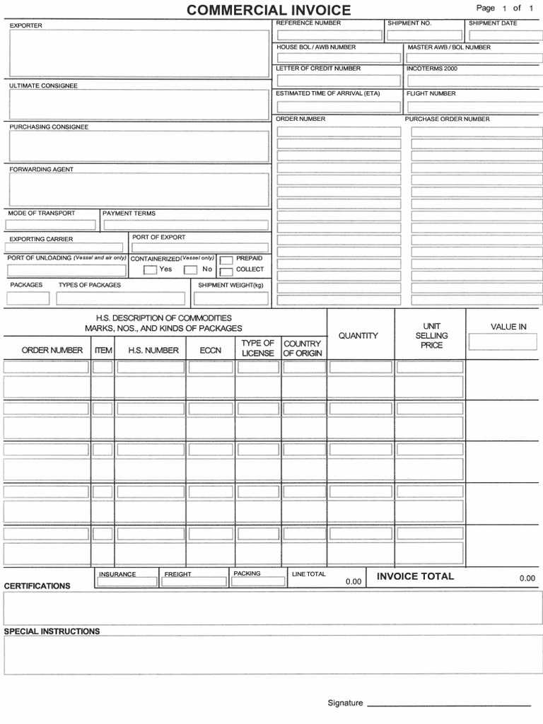 Commercial Invoice Specimen | PDF