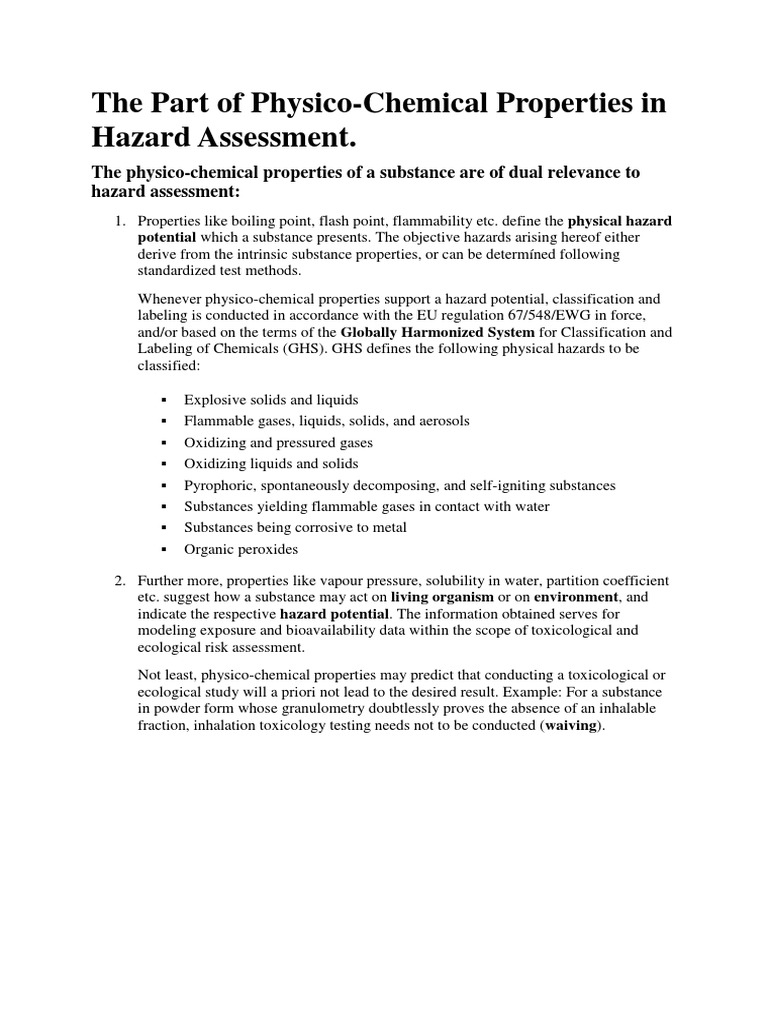 Physico-Chemical Properties in Hazard Assessment | PDF | Science ...