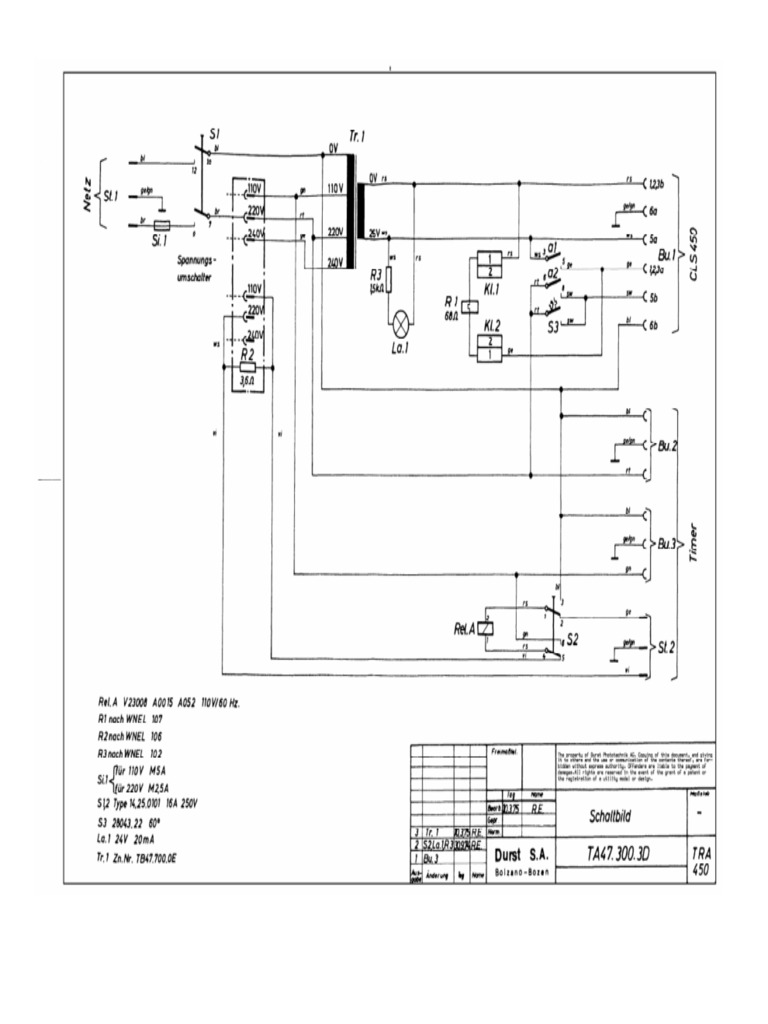 Durst TRA450 Wiring Diagrams | PDF