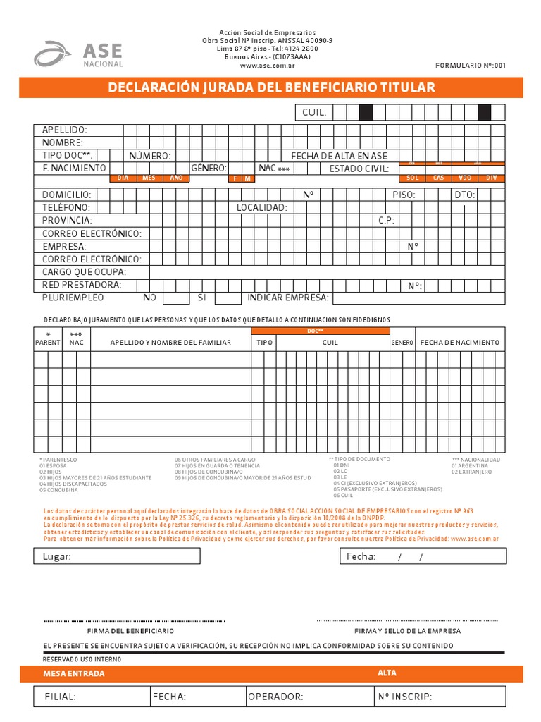 Formulario 001 | PDF