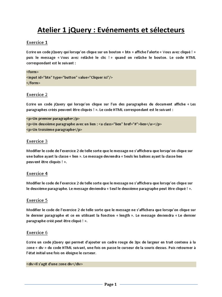 Atelier 1 Jquery | PDF | Html | Internet