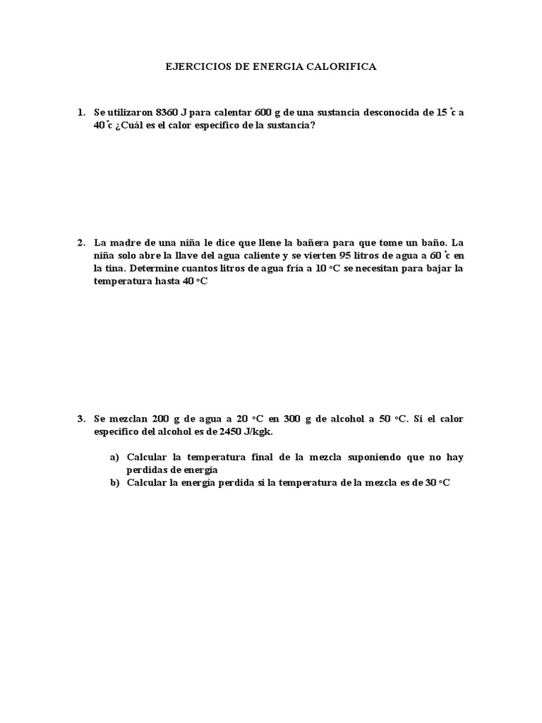 Ejercicios de Energia Calorifica | PDF