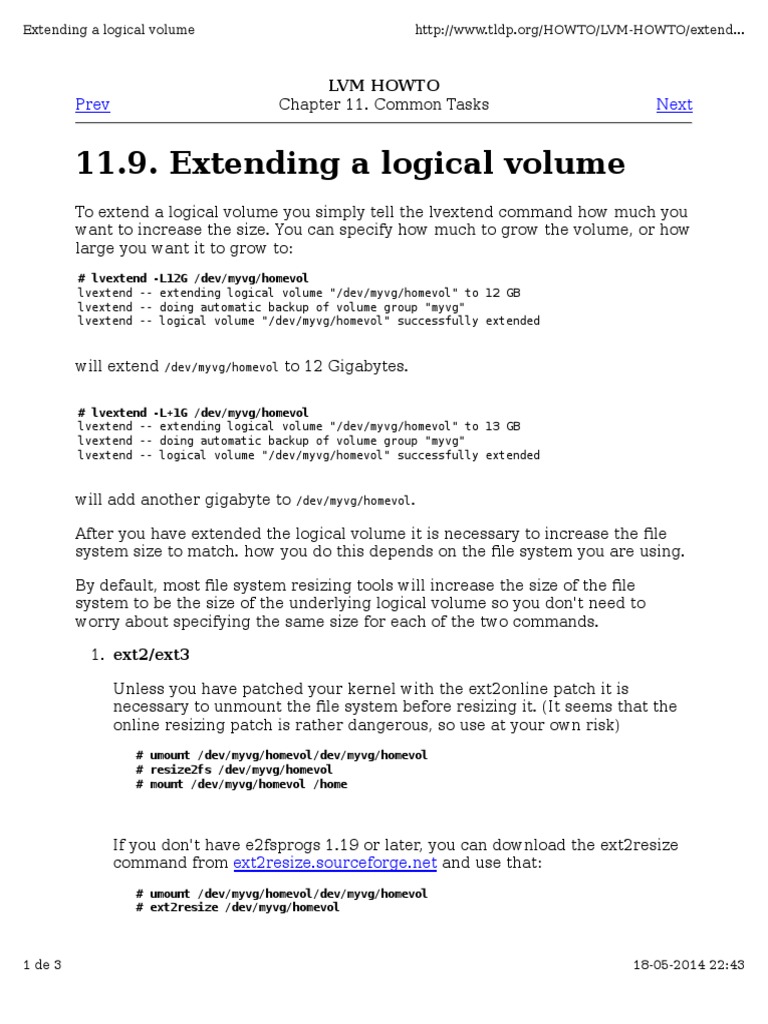 11.9. Extending A Logical Volume: LVM Howto | PDF | File System | Computer Data Storage