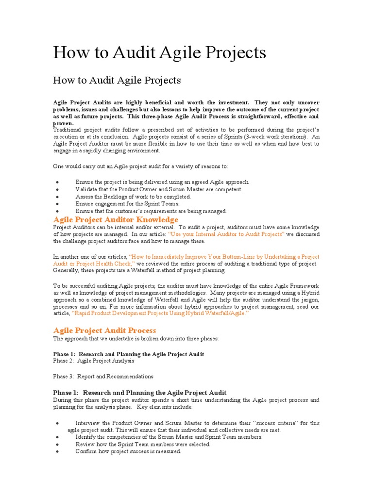 A Three-Phase Process for Auditing Agile Projects Effectively | PDF | Scrum (Software ...