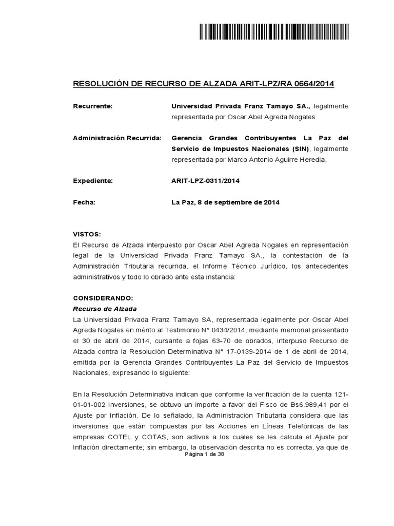 Arit LPZ Ra 0664 2014 | PDF | Contabilidad | Estado financiero