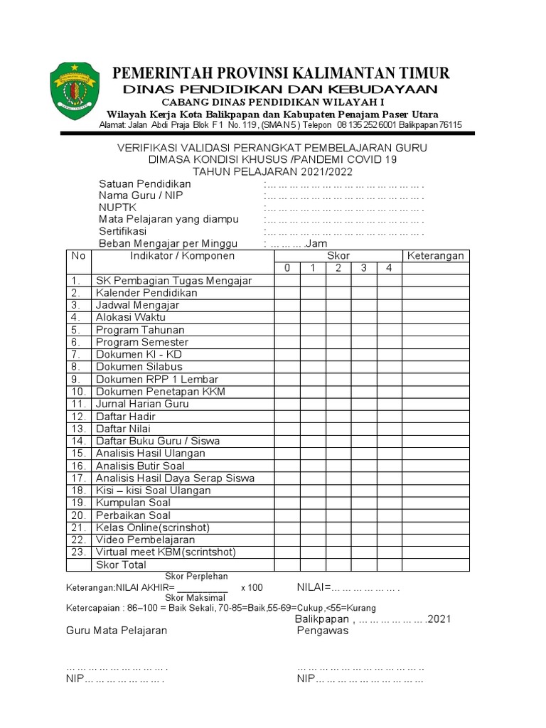 Instrumen Validasi 2021 | PDF