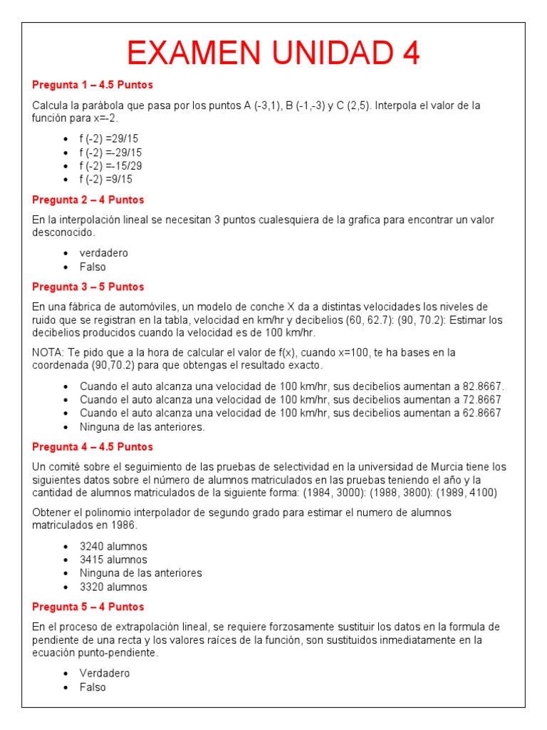 Examen Unidad 4 Metodos Numericos | Descargar gratis PDF | Decibel | Análisis numérico