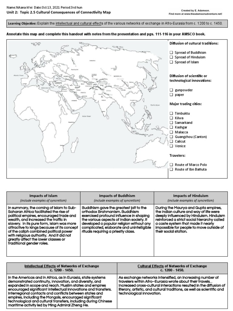 Unit 2 - Topic 2.5 Cultural Consequences of Connectivity Map | PDF