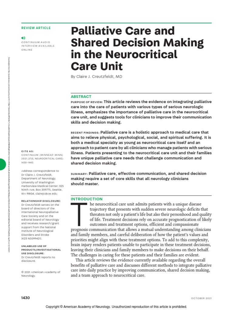 Palliative Care and Shared Decision Making in The.14 | PDF | Palliative ...