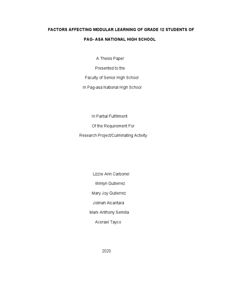 Factors Affecting Modular Learning of Grade 12 SHS of PNHS | PDF ...