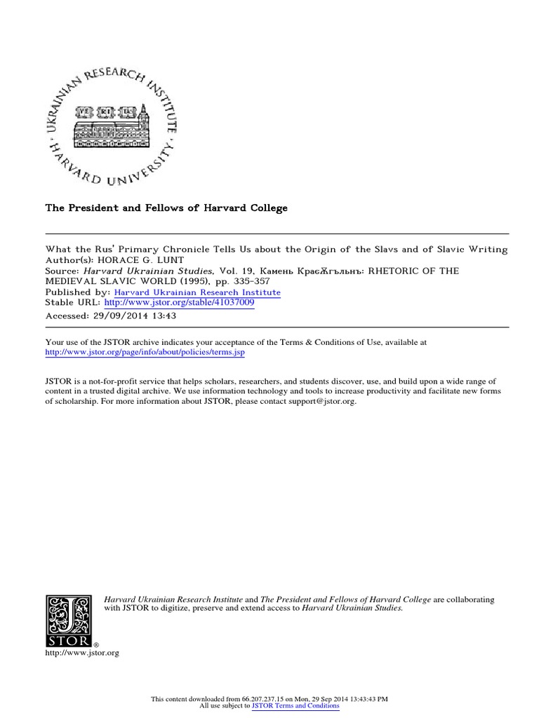 What The Rus' Primary Chronicle Tells Us About The Origin of The Slavs ...