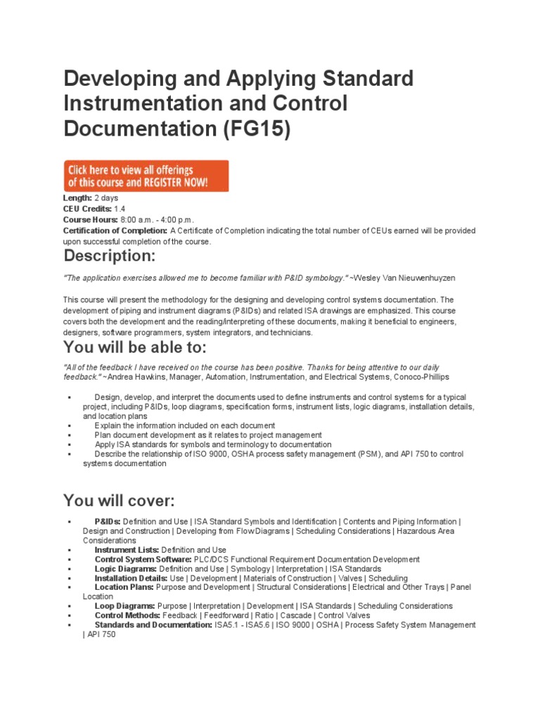 Developing and Applying Standard Instrumentation and Control Documentation (FG15) | PDF ...
