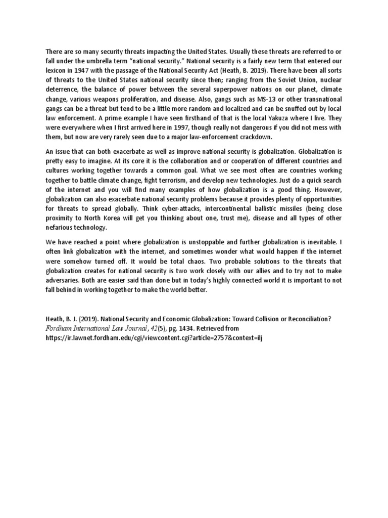 National Security Threats in Globalization | PDF | Globalization ...
