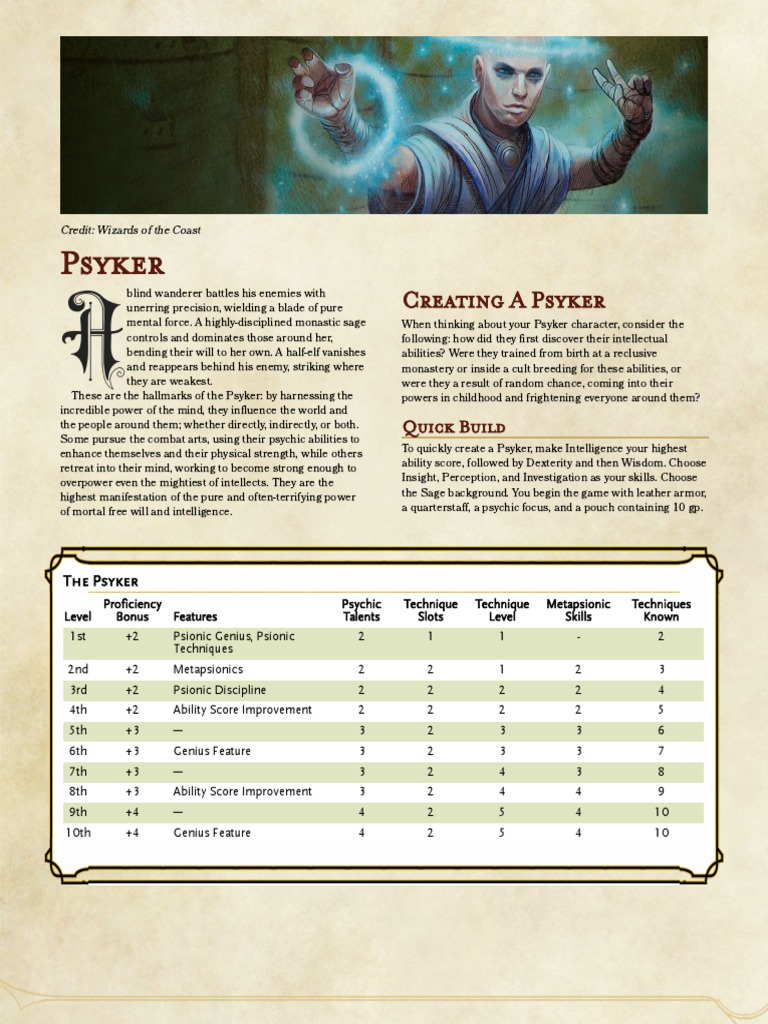 Creating a Powerful Psyker: Character Options and Class Features for the Psionic Class in ...