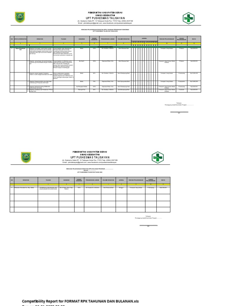 Format RPK Tahunan Dan Bulanan | PDF