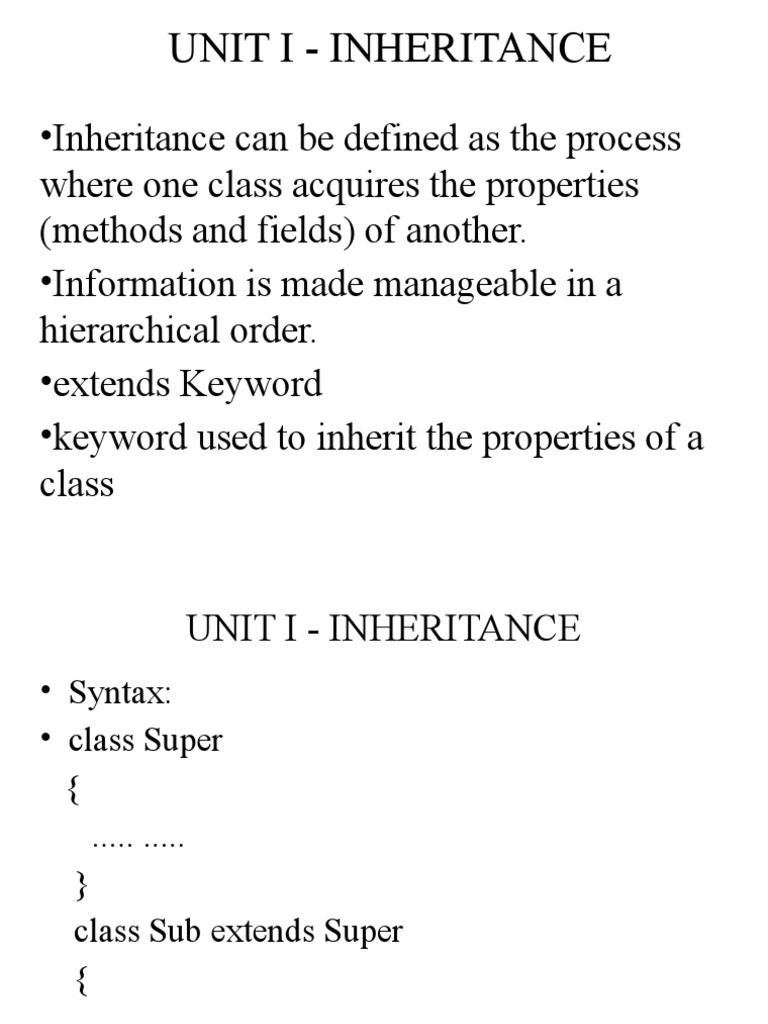 Unit I Inheritance Pdf Programming Constructor Object Oriented 