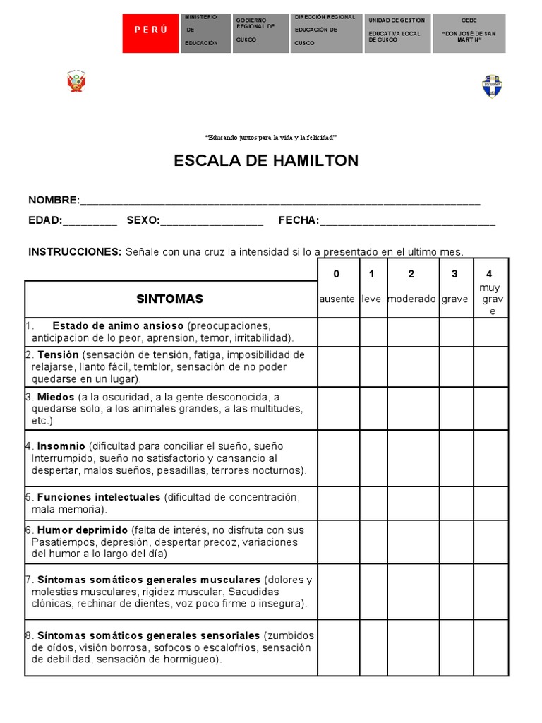 Escala de La Ansiedad de Hamilton | PDF | Enfermedades y trastornos ...