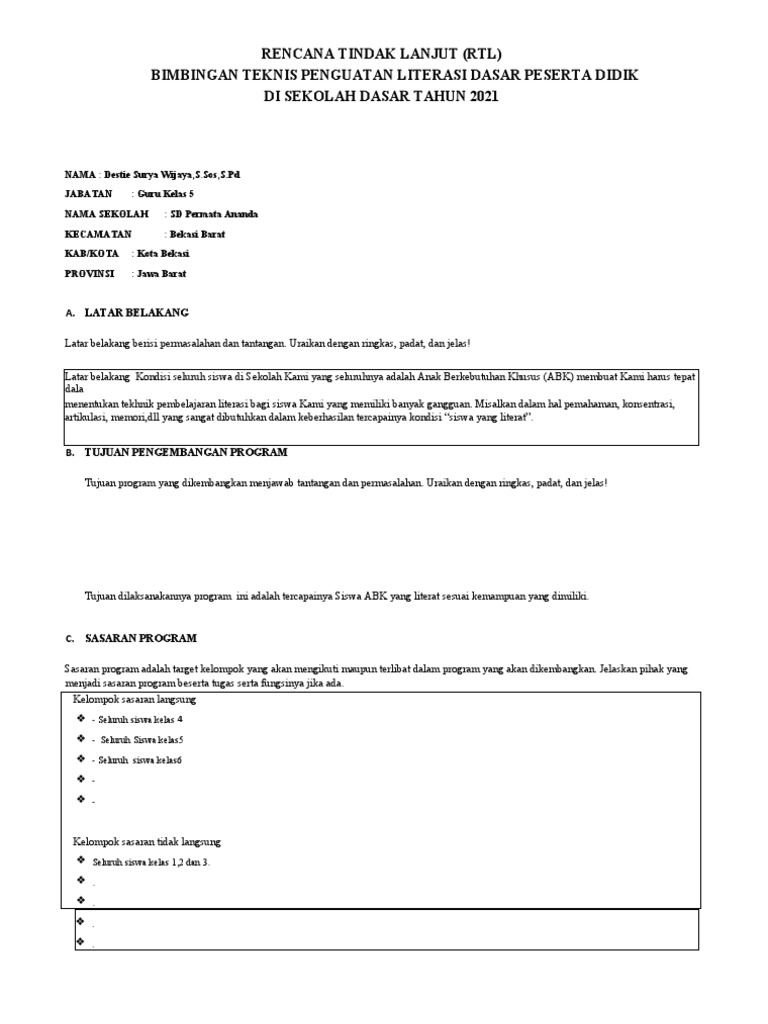 RTL Penguatan Literasi Dasar | PDF