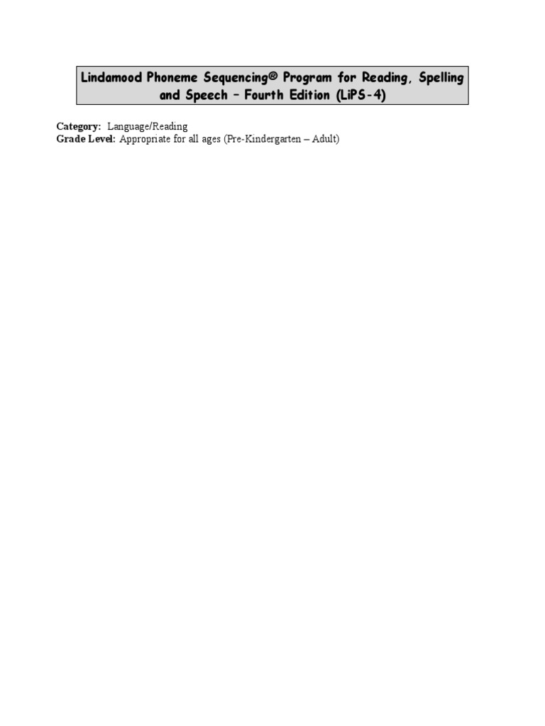 Lindamood Phoneme Sequencing® Program For Reading, Spelling and Speech ...