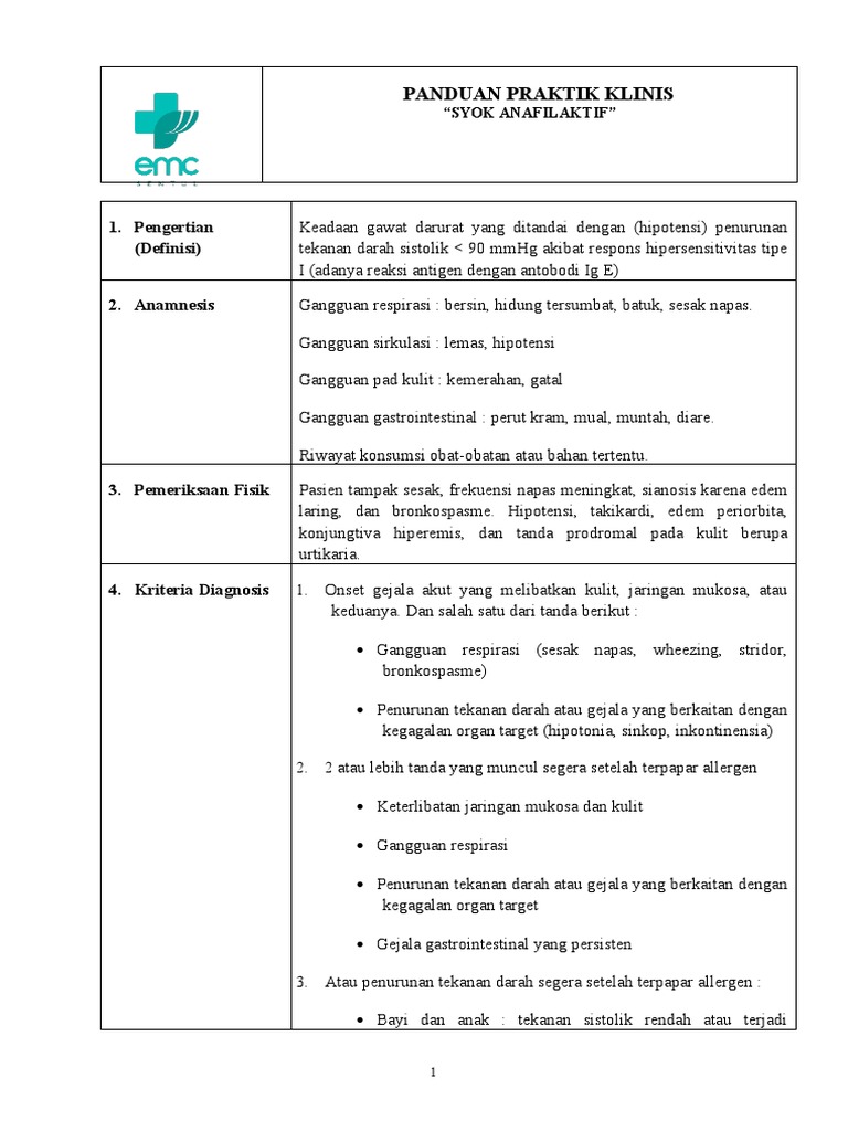 Panduan Praktik Klinis Syok Anafilaktik | PDF