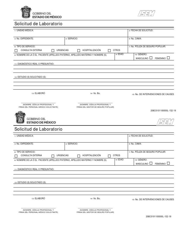 Solicitud de Laboratorio ISEM | PDF | Hospital | Especialidades Medicas