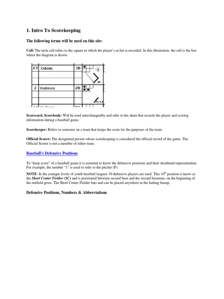 Baseball Scorekeeping | PDF | Baseball Field | Batting (Baseball)