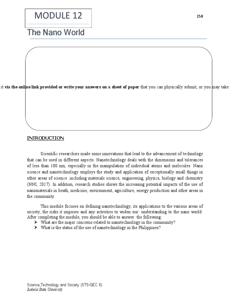 Module12. The Nano World | PDF | Nanotechnology | Chemistry