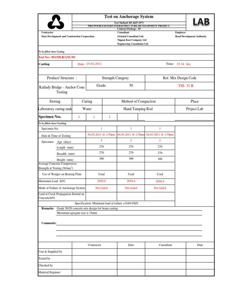 Anchorage Test | Precast Concrete | Concrete