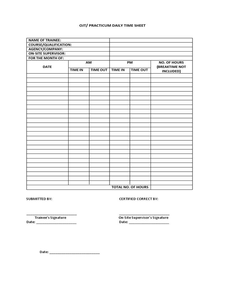 Ojt - DTR Sample Form | PDF