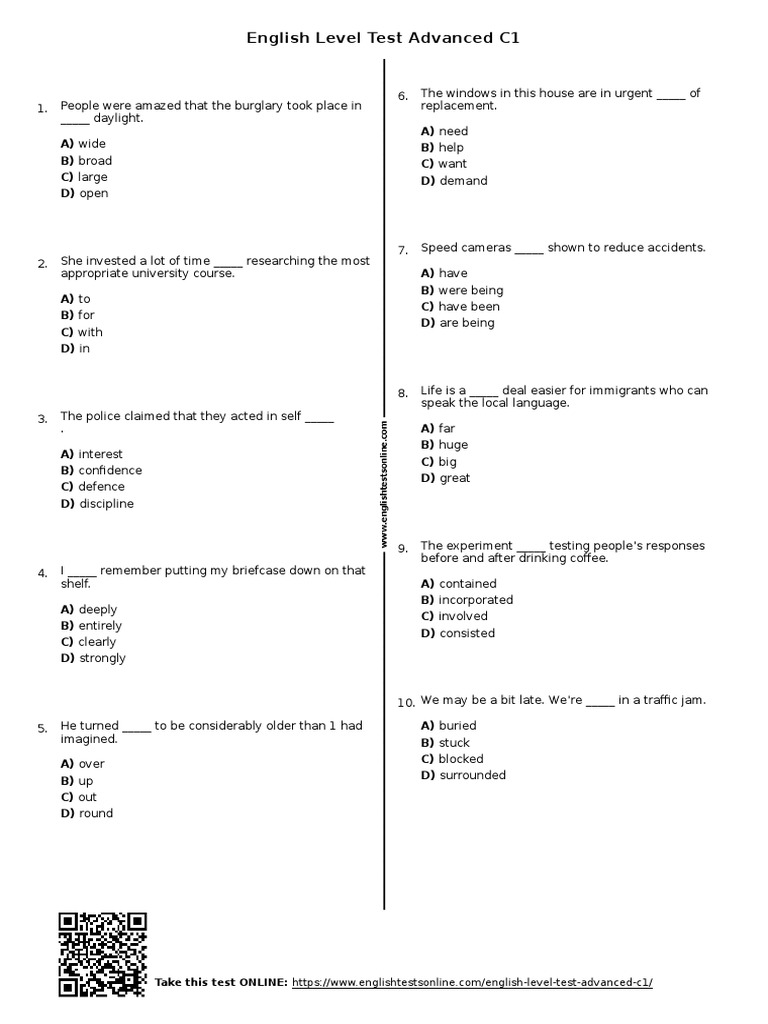 English Level Test Advanced C1 | PDF