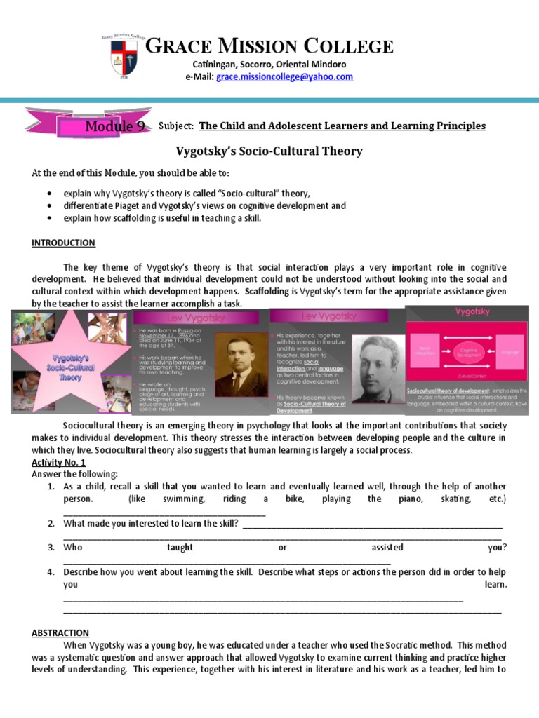 MODULE 9 Vygotskys Socio Cultural Theory | PDF | Cognitive Development ...