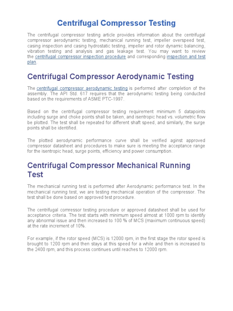 Centrifugal Compressor Testing | PDF | Nondestructive Testing | Gas ...