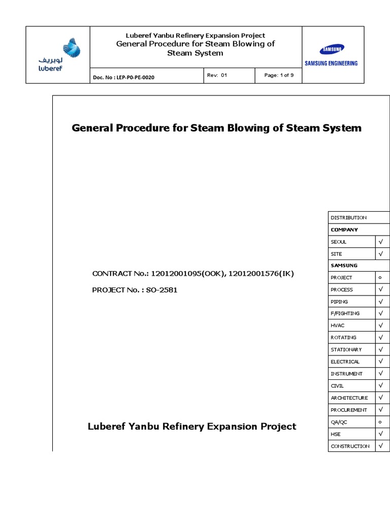 General Procedure For Steam Blowing of Steam System | PDF | Steam ...