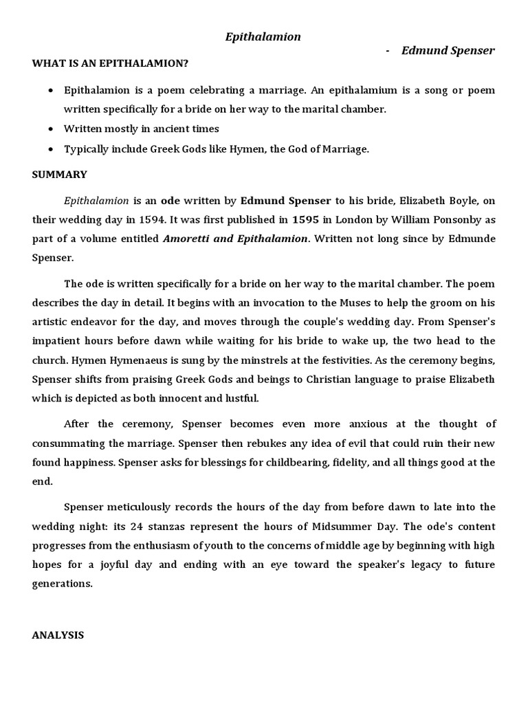 Epithalamion - Edmund Spenser: What Is An Epithalamion? | PDF